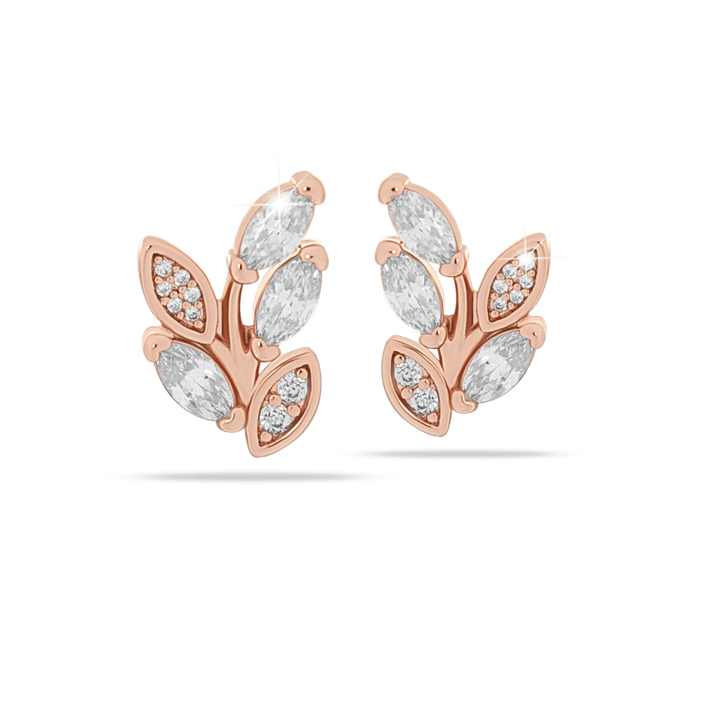 Orecchini anallergici Foglie oro rosa con zirconi